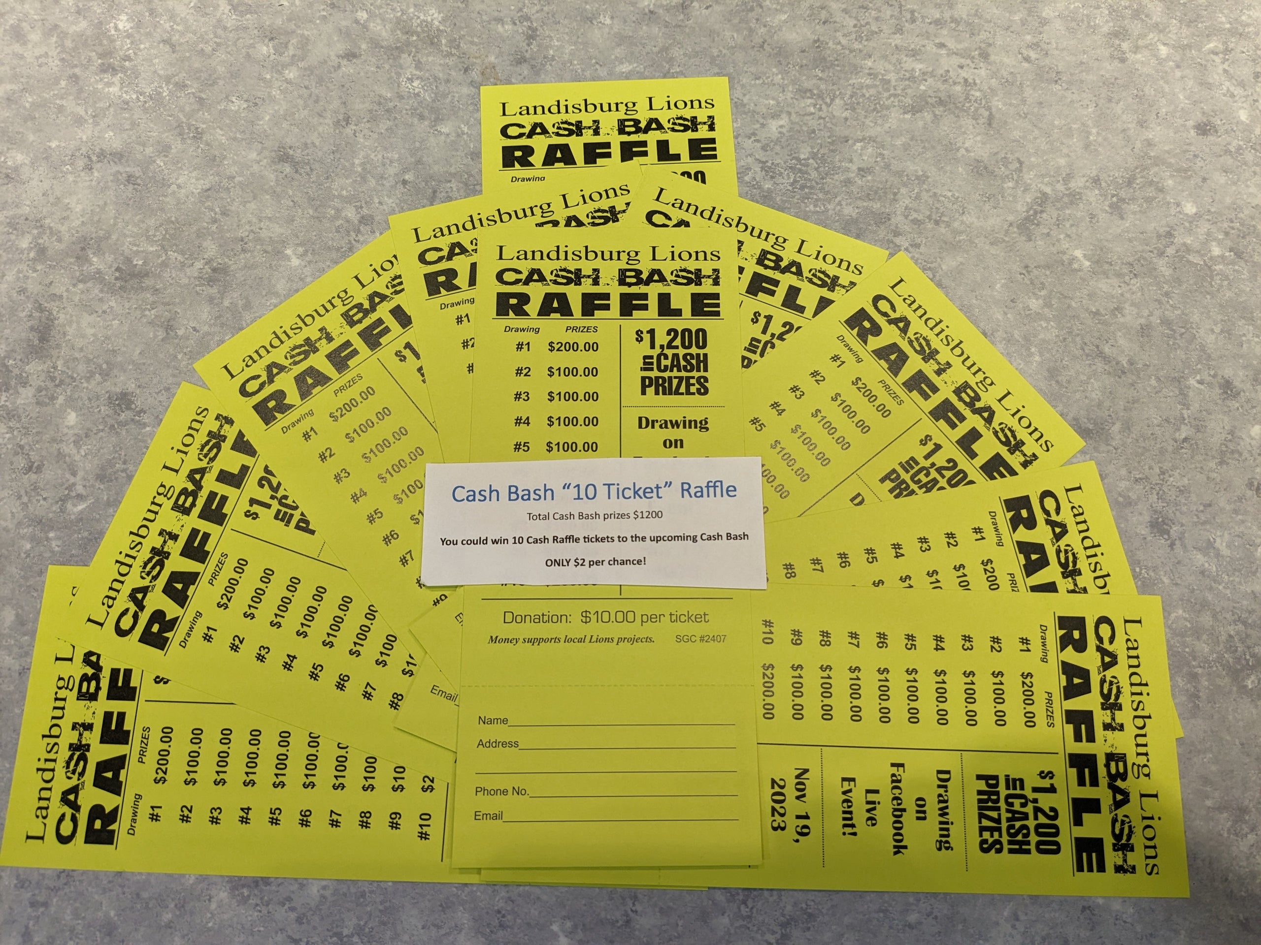 8-1-2023 Cash Bash "Ten Raffle Ticket" Raffle | Landisburg Lions Club